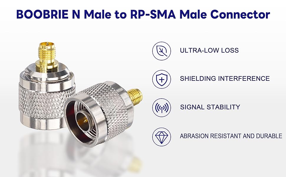 Boobrie 2-Pack N Male to RP-SMA Female Connector RF Coax Coaxial Adapt ...