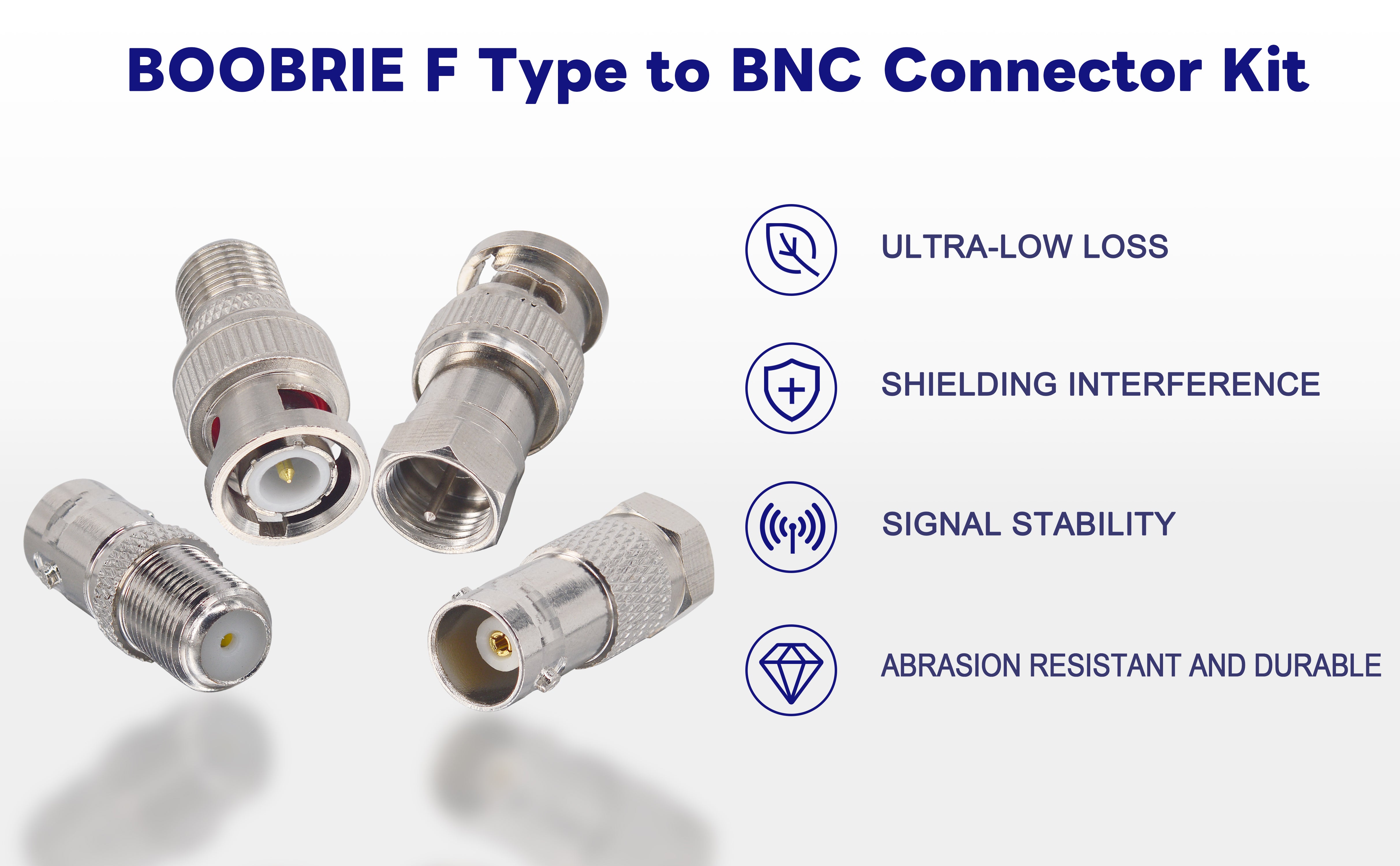 Boobrie 4PCS F Type to BNC Connector Kit F to BNC Male/Female to F Mal ...