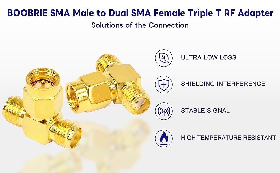 BOOBRIE 2 PCS SMA Male to Dual SMA Female Triple T RF Adapter Connecto