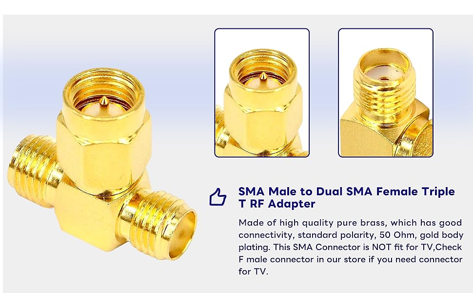 BOOBRIE 2 PCS SMA Male to Dual SMA Female Triple T RF Adapter Connecto