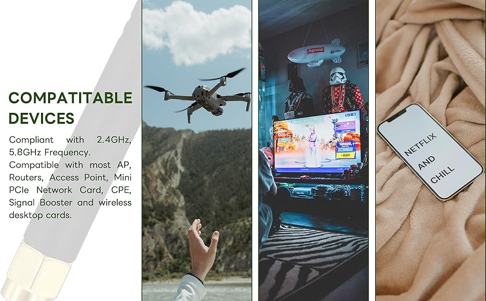 BOOBRIE 2 Packs Small Mini Dual Band WiFi 2dBi 2.4GHz 5GHz 5.8GHz MIMO